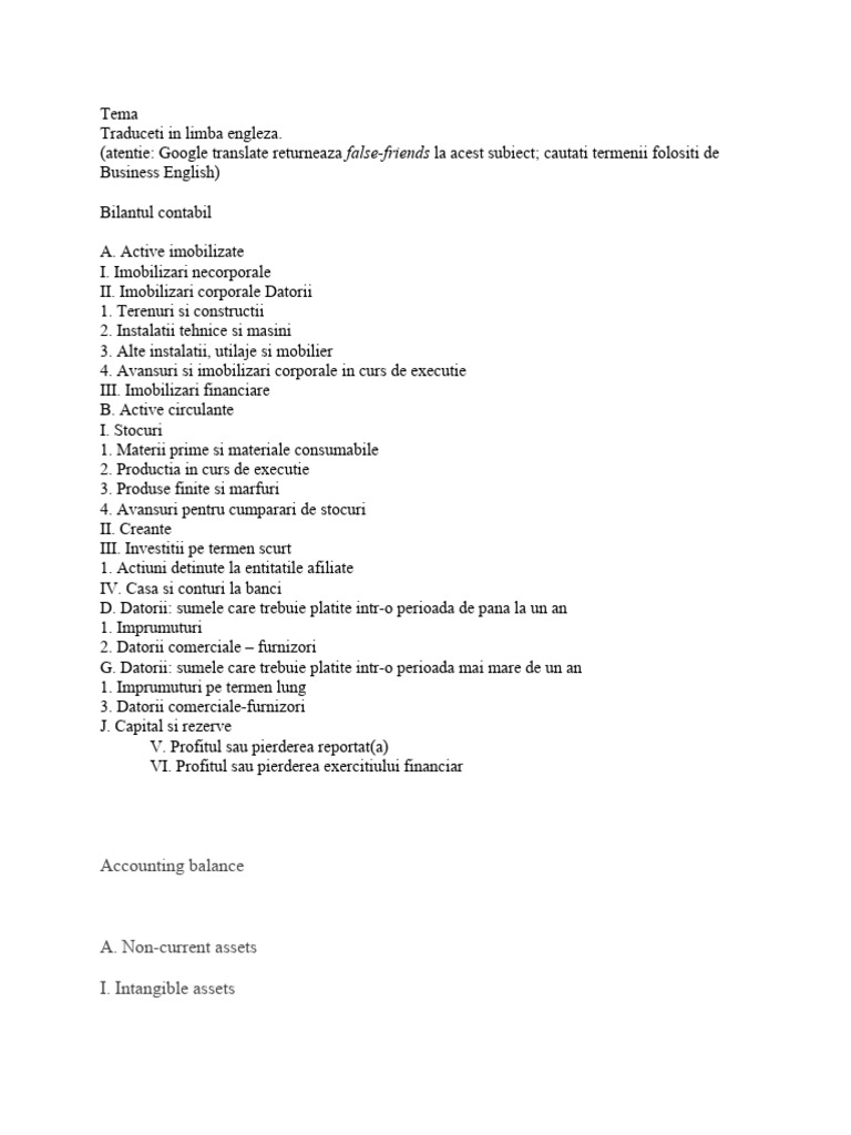 Traducere Bilant | PDF