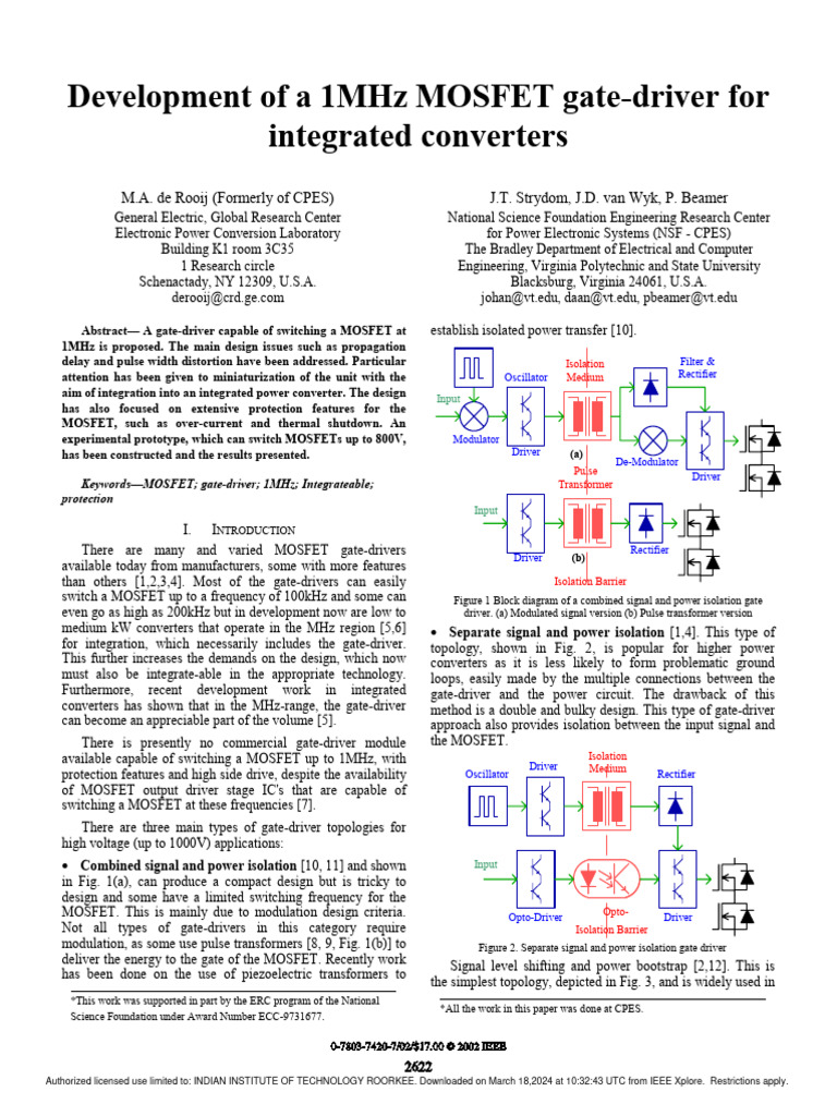 Development Of A 1 Mhz Mosfet Gate Driver For Integrated Converters