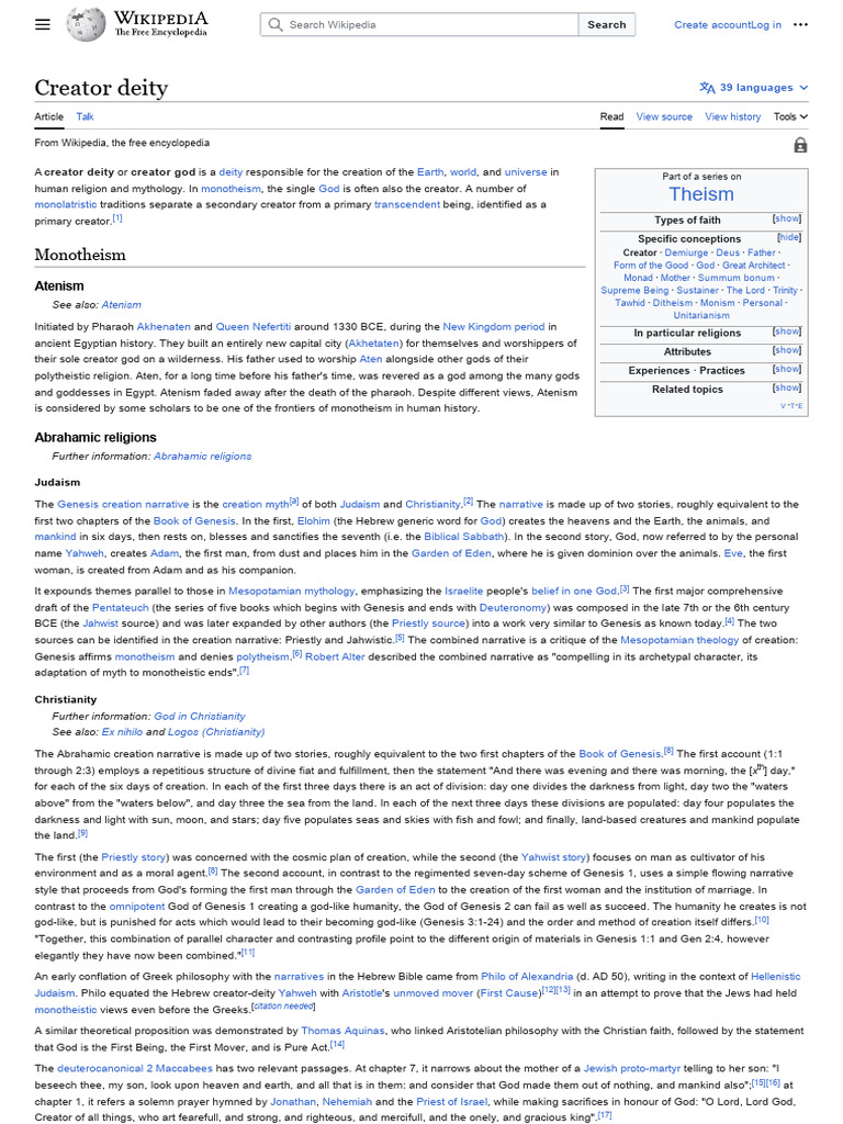 Creator Deity - Wikipedia | PDF | Creator Deity | Genesis Creation ...