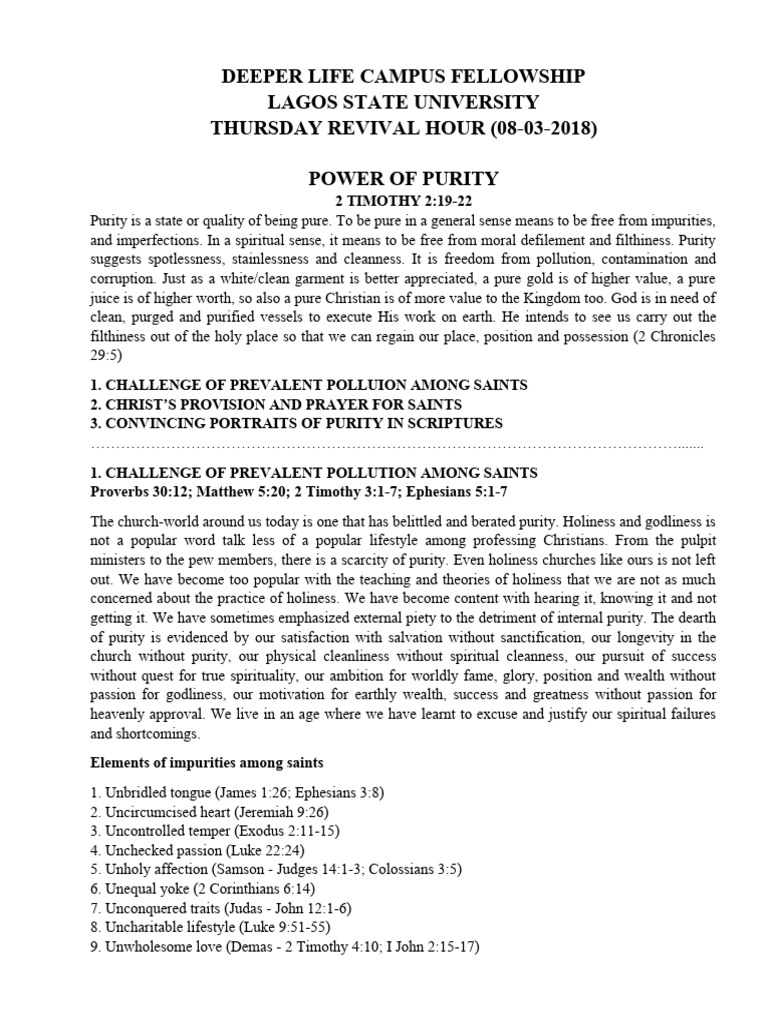 Power of purity | PDF | Jesus | Prayer