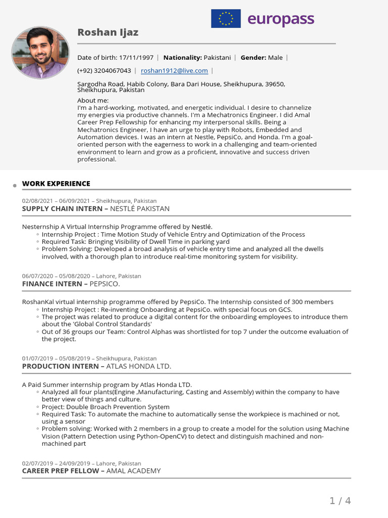 Europass Format-CV | PDF | Mechatronics | Engineering