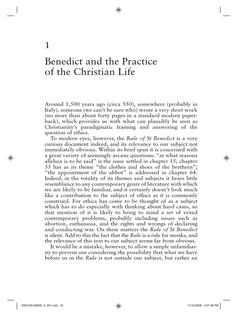 Benedict and The Practice of The Christian Life | PDF