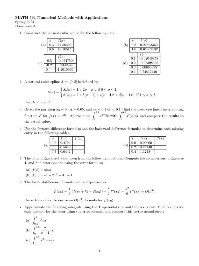 HW03 Spring 2024 | PDF | Spline (Mathematics) | Interpolation