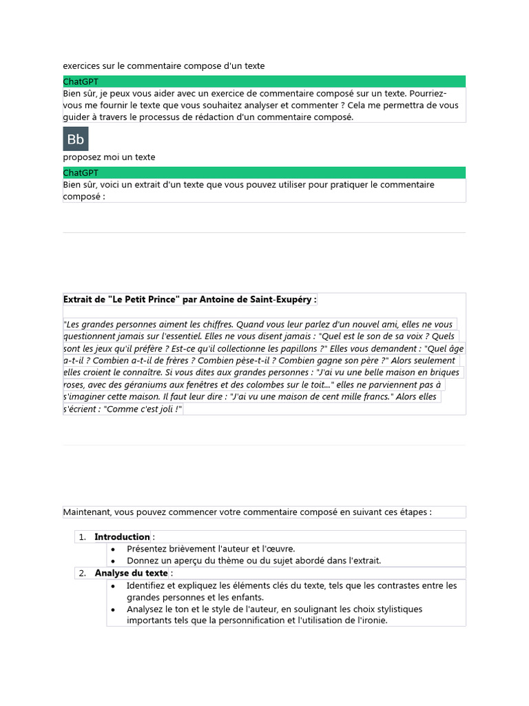 Exercices Sur Le Commentaire Compose | PDF