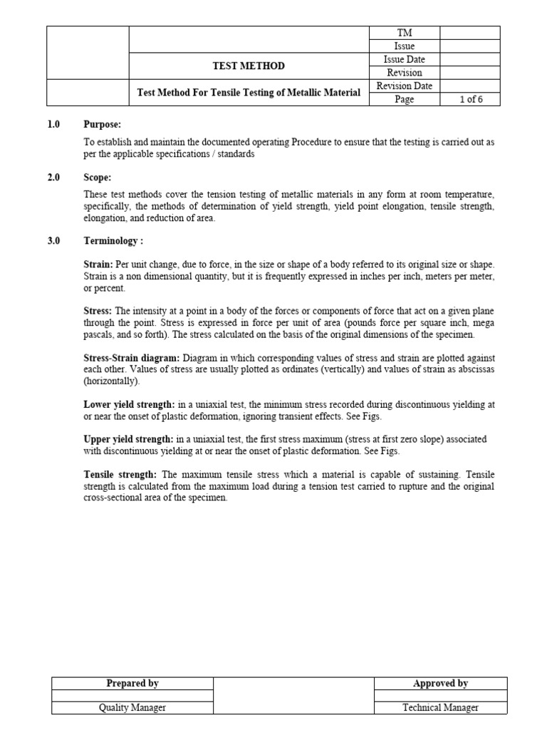 Test Method - Tensile Test | PDF | Deformation (Engineering) | Strength ...
