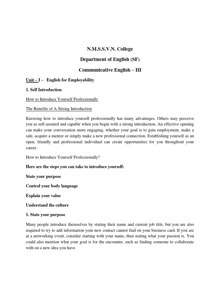 III Yr - CE - III Unit-I Self Introduction | PDF III Yr - CE - III Unit-I Self Introduction | PDF