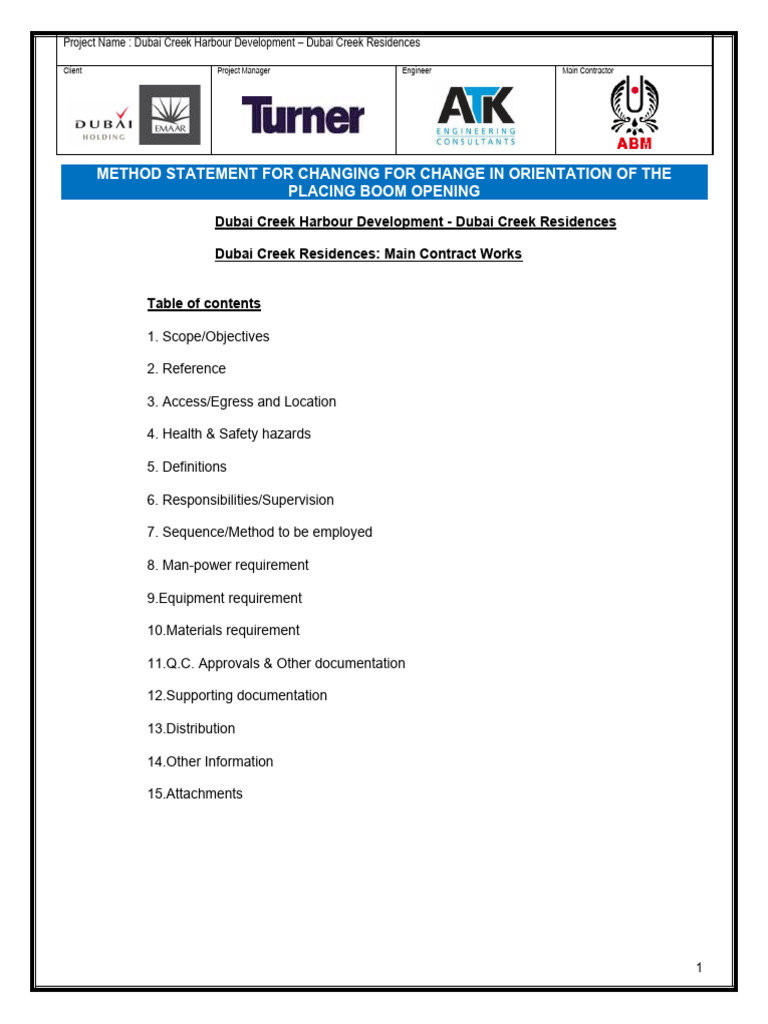 Method Statement for Placing Boom Change | PDF | Business | Safety
