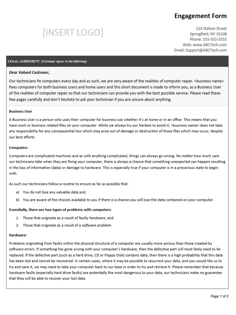 TECHNIBBLE - Engagement Form - Business User | PDF