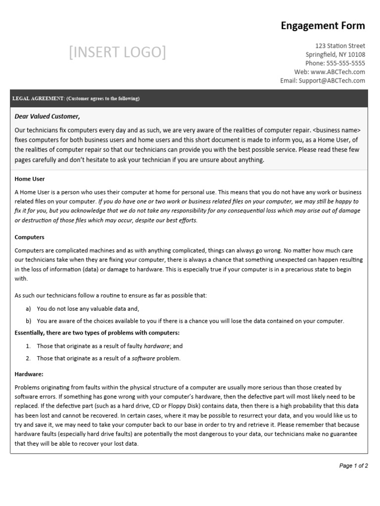 TECHNIBBLE - Engagement Form - Home User | PDF | Computer Hardware | Software Engineering