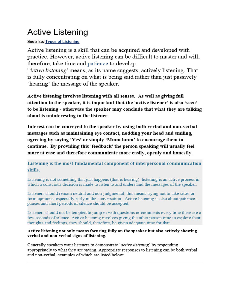 Active Listening | Download Free PDF | Nonverbal Communication ... Active Listening | Download Free PDF | Nonverbal Communication ...