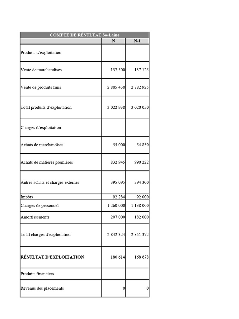 Compte de Résultat So-Laine N et N-1 | PDF | Compte de résultat | Investir