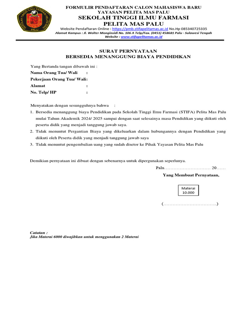 Surat Pernyataan PMB 2024-1 | PDF