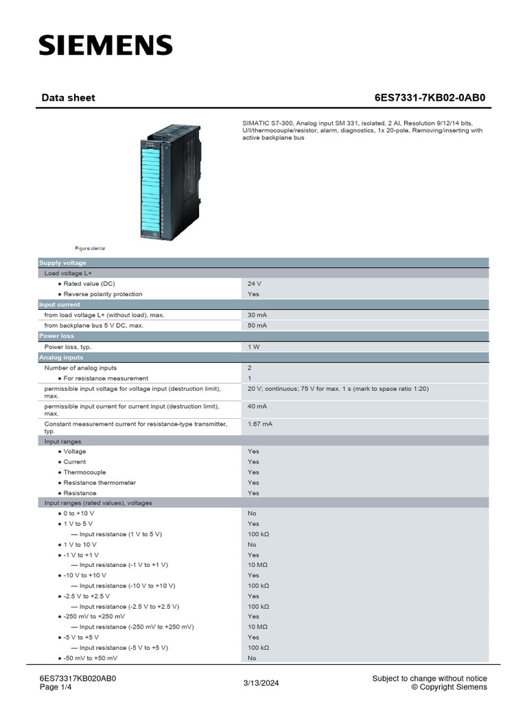 6ES73317KB020AB0_datasheet_en-3 | PDF | Electrical Resistance And ...