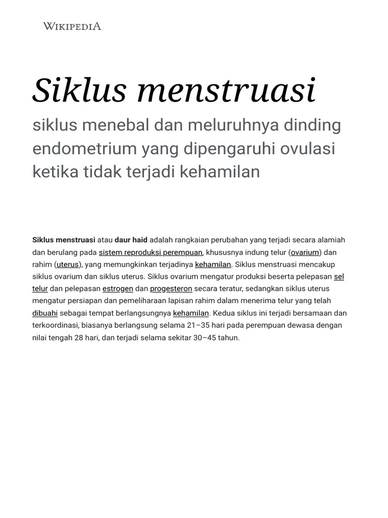 Siklus Menstruasi - Wikipedia Bahasa Indonesia, Ensiklopedia Bebas | PDF
