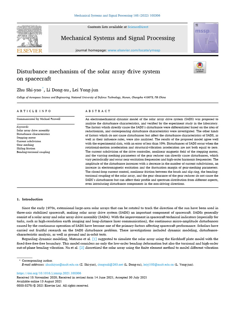 Disturbance Mechanism of The Solar Array Drive System | PDF | Electric ...