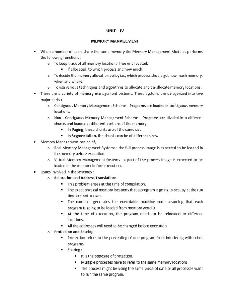Unit - Iv Memory Management | Download Free PDF | Process (Computing) | Computer Data Storage