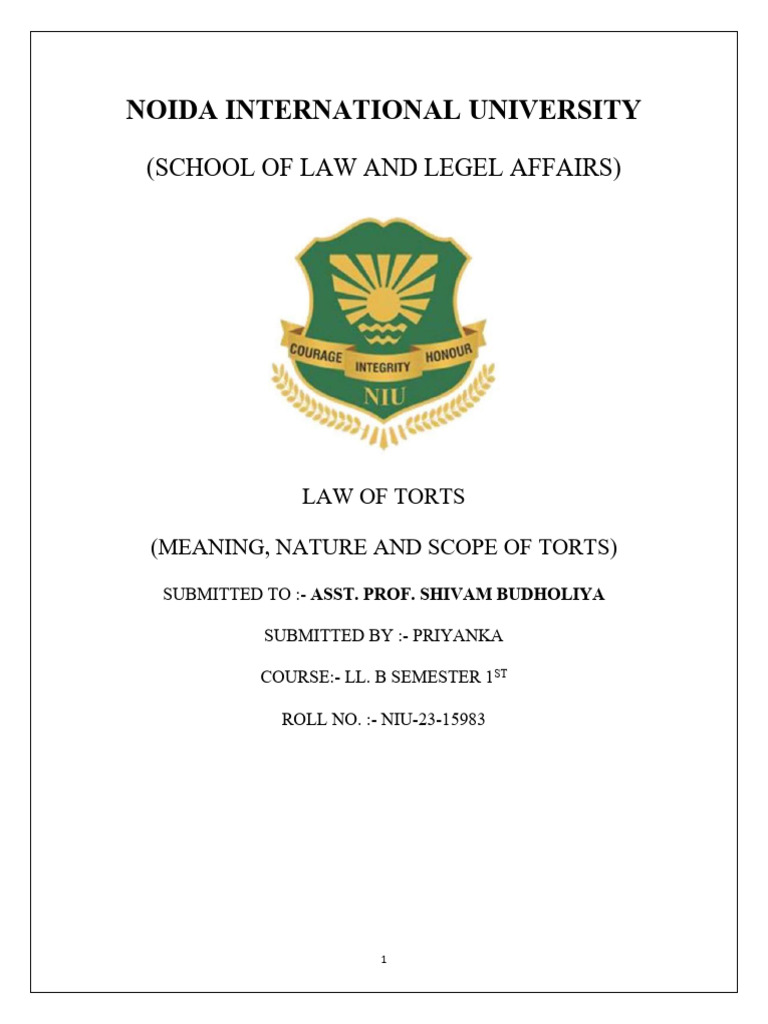 Law of Torts Assignment | PDF | Damages | Tort