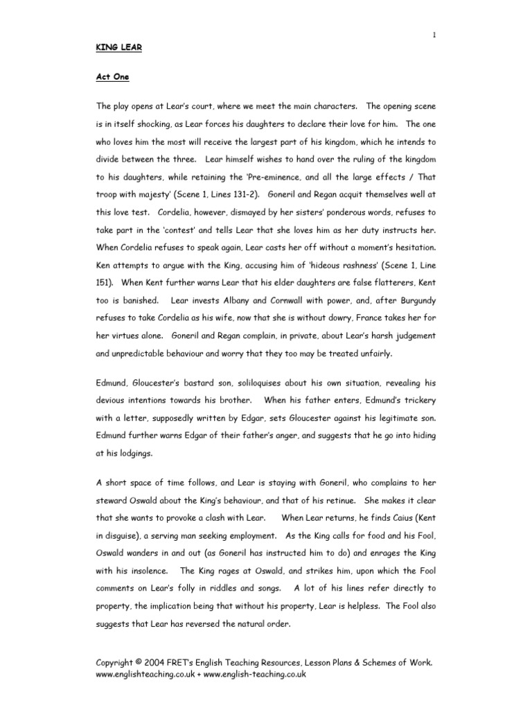 King Lear: Act 1 & 2 Teaching Guide | PDF | King Lear
