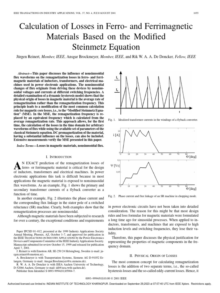 Calculation of Losses in Ferro - and Ferrimagnetic Materials Based On The Modified Steinmetz ...