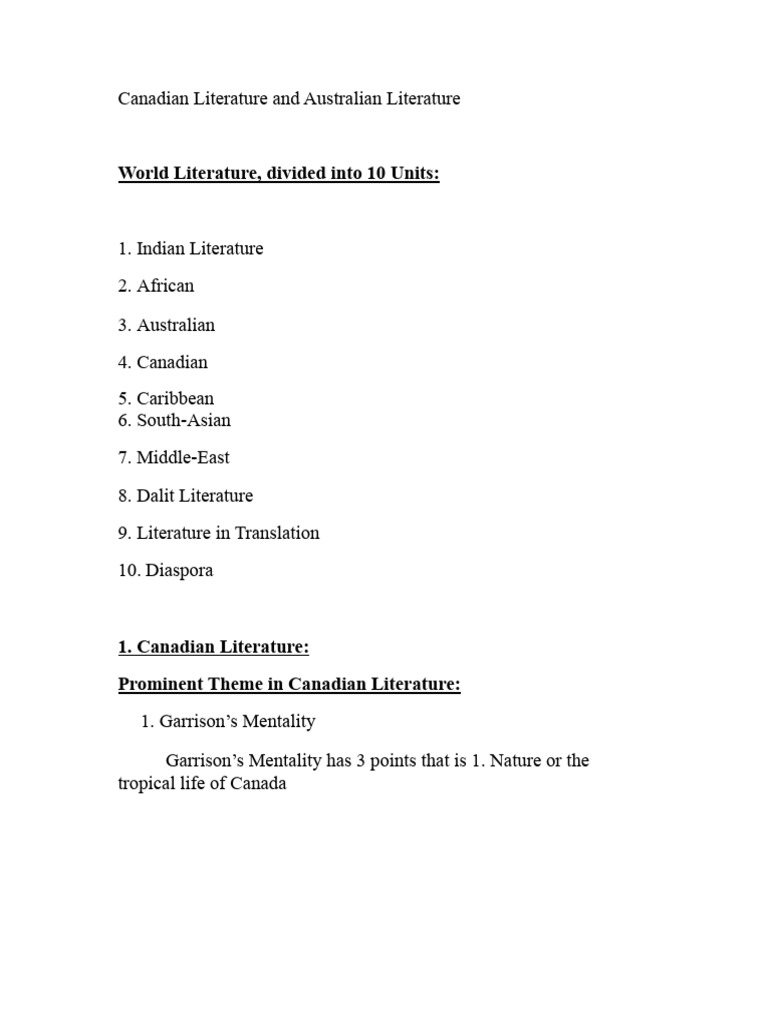 Canadian and Australian Literature | PDF | Canadian Literature
