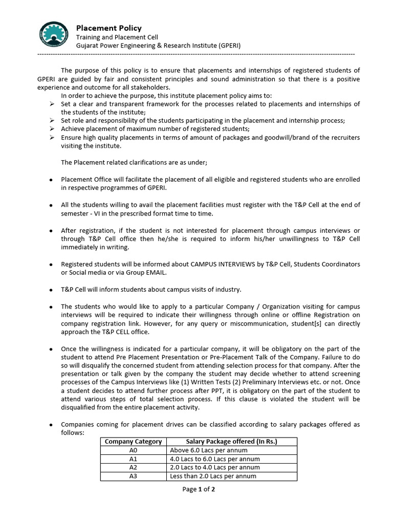 GPERI Placement Policy - Revised | PDF