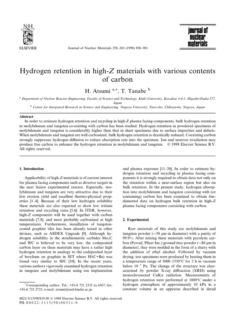 Hydrogen Retention in High-Z Materials With Various Contents of Carbon ...