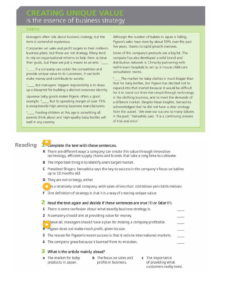 Reading, Creating Unique Value Unit 4 Af | PDF