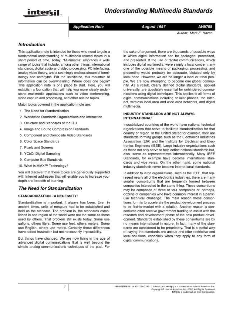 Understanding Multimedia Standards: Application Note August 1997 | PDF ...