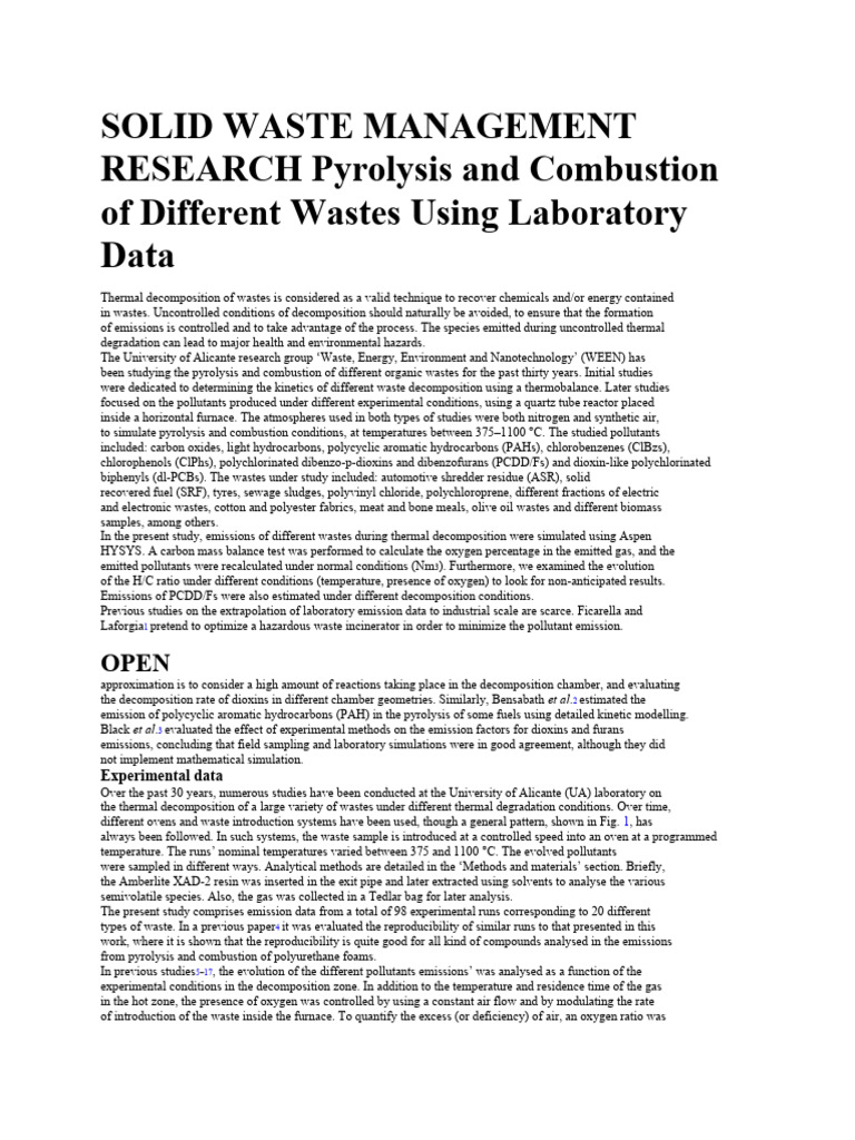 Solid Waste Management Research | PDF | Combustion | Pyrolysis