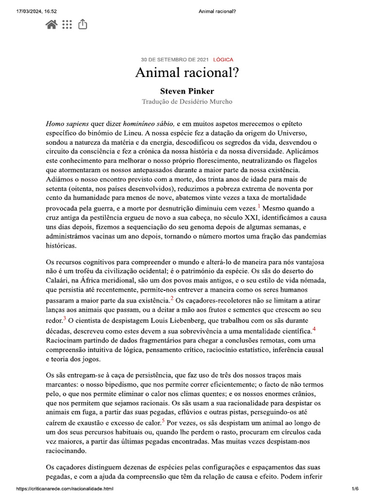 Aula 2 - Animal Racional (Steven Pinker) | PDF