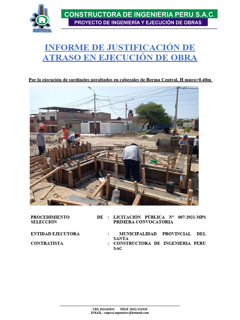 Informe de Atraso Justif. | PDF | Hormigón | Materiales de construcción