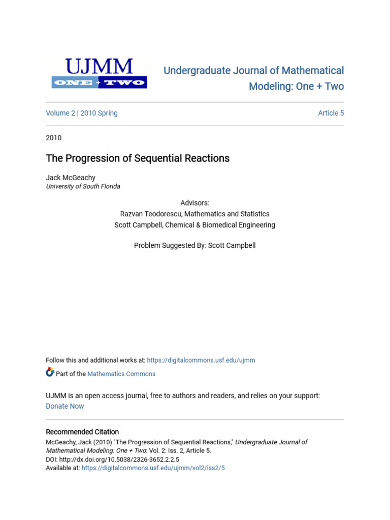 The Progression of Sequential Reactions | PDF | Equations | Chemical ...