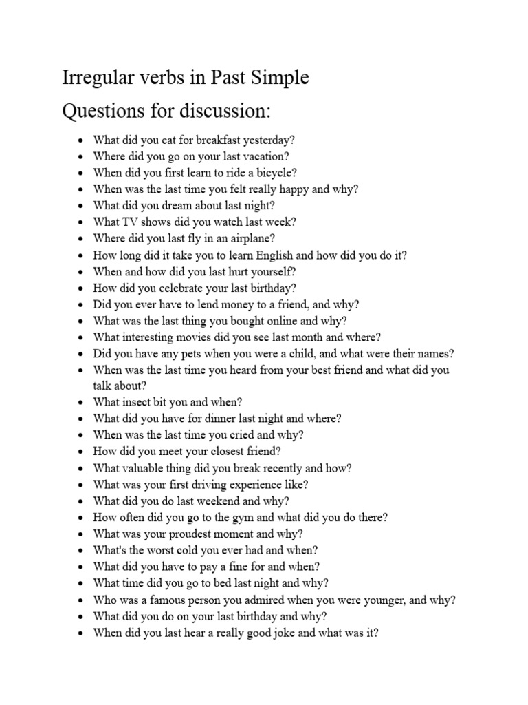 Past Simple Irregular Verbs Discussion | PDF