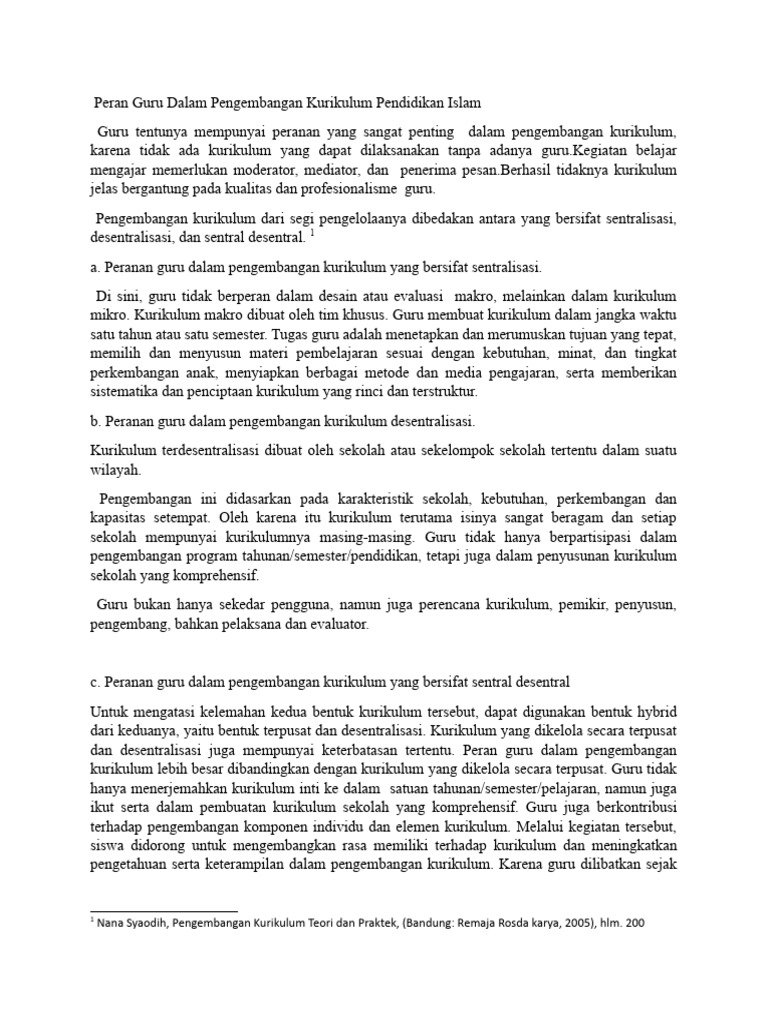 Peran Guru Dalam Pengembangan Kurikulum Pendidikan Islam | PDF | Karier & Perkembangan