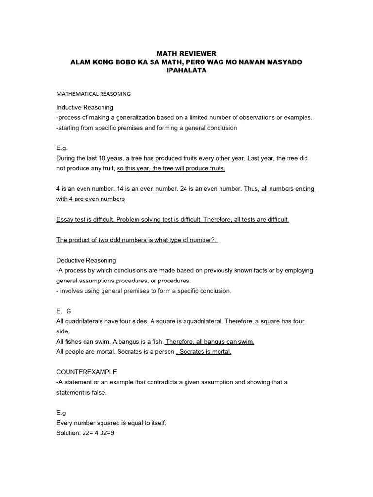 MATH REVIWER | PDF | Mathematics | Reason
