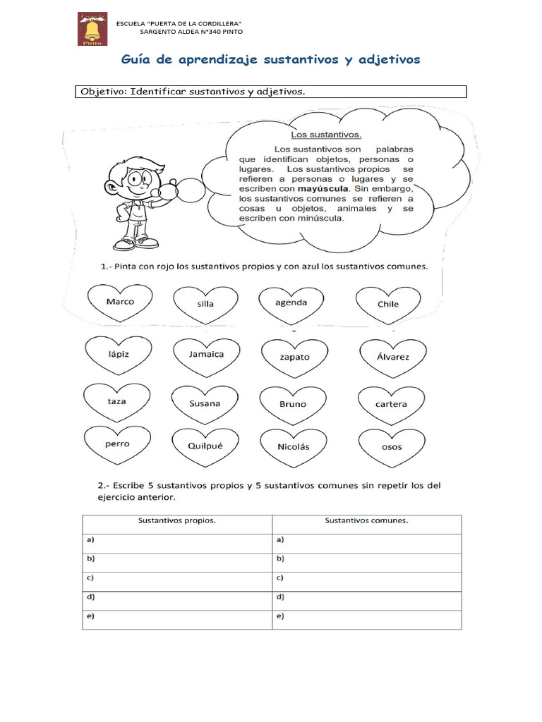 Guía: Identificar Sustantivos y Adjetivos | PDF
