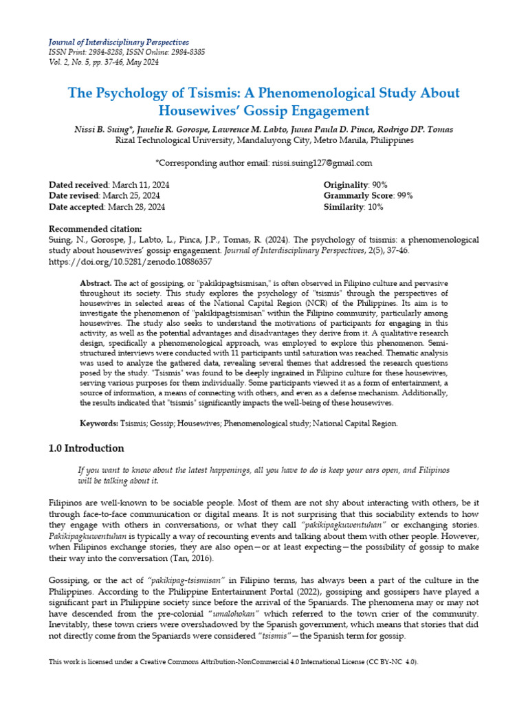 Psychology of Tsismis Among Housewives | PDF | Feeling | Psychology