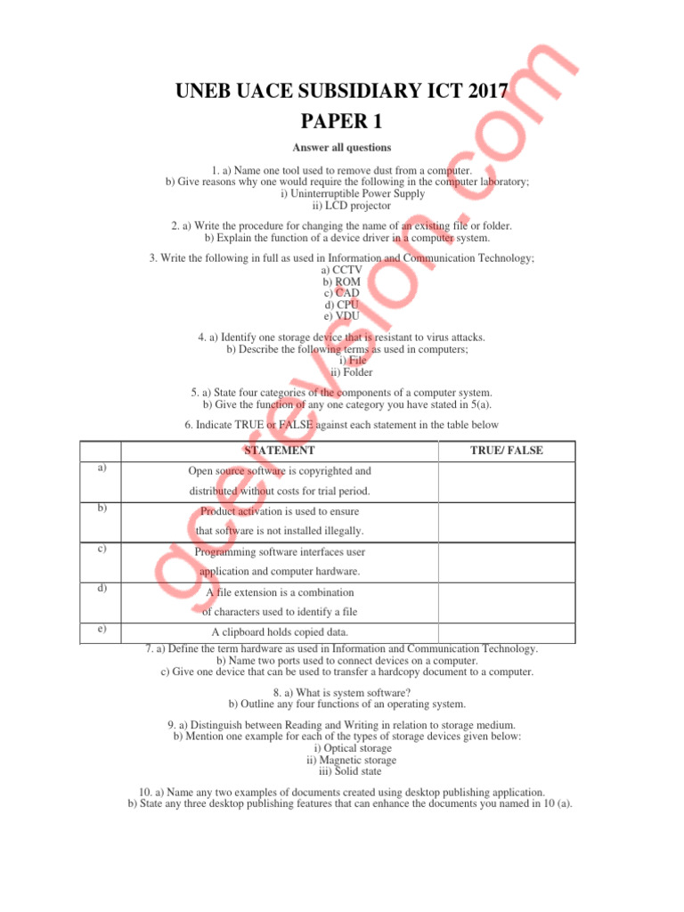 Uneb Uace Subsidiary Ict 2017 | PDF | Computer Network | Computer Data ...