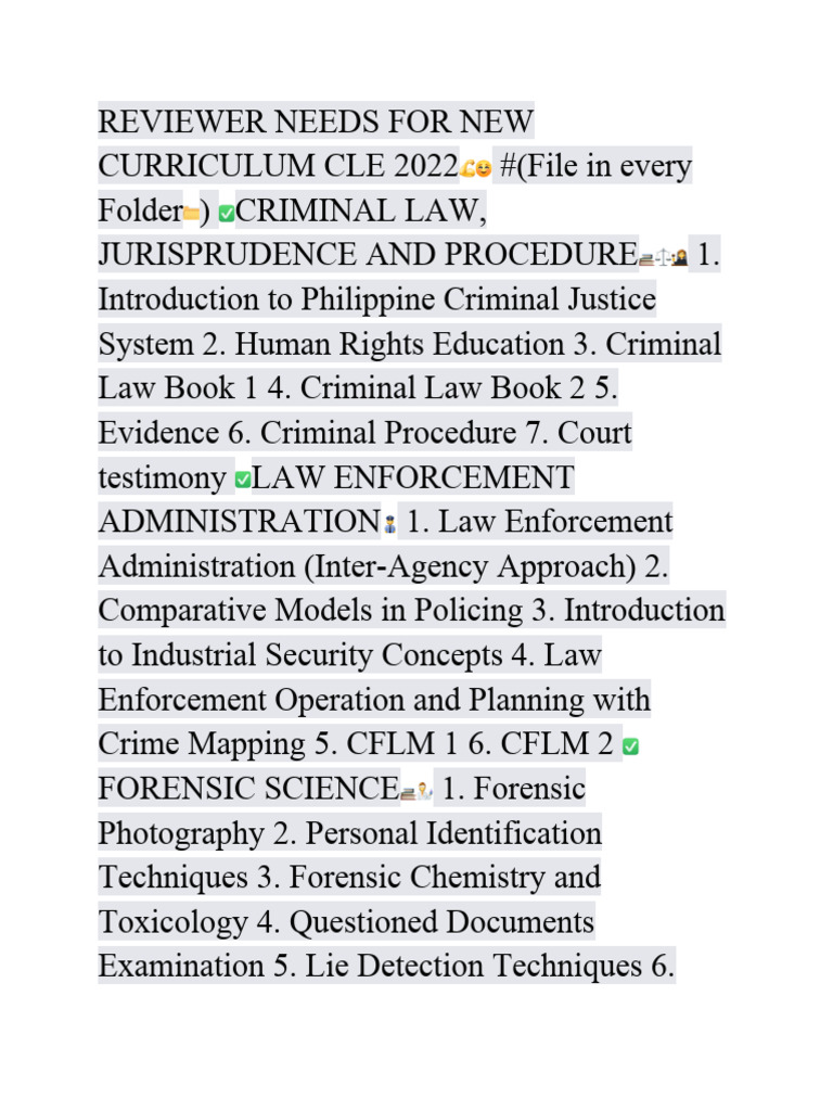 Reviewer Needs For New Curriculum Cle 2022 | PDF