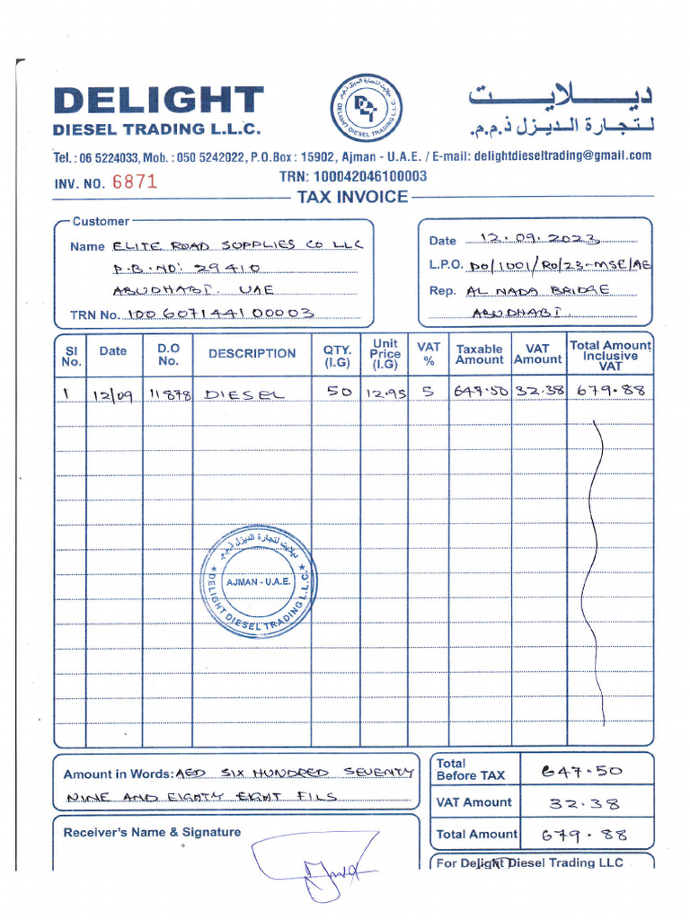 Tax Invoice# 6871 Approved by Eng Ismail & Submitted To Account (27-OCT ...