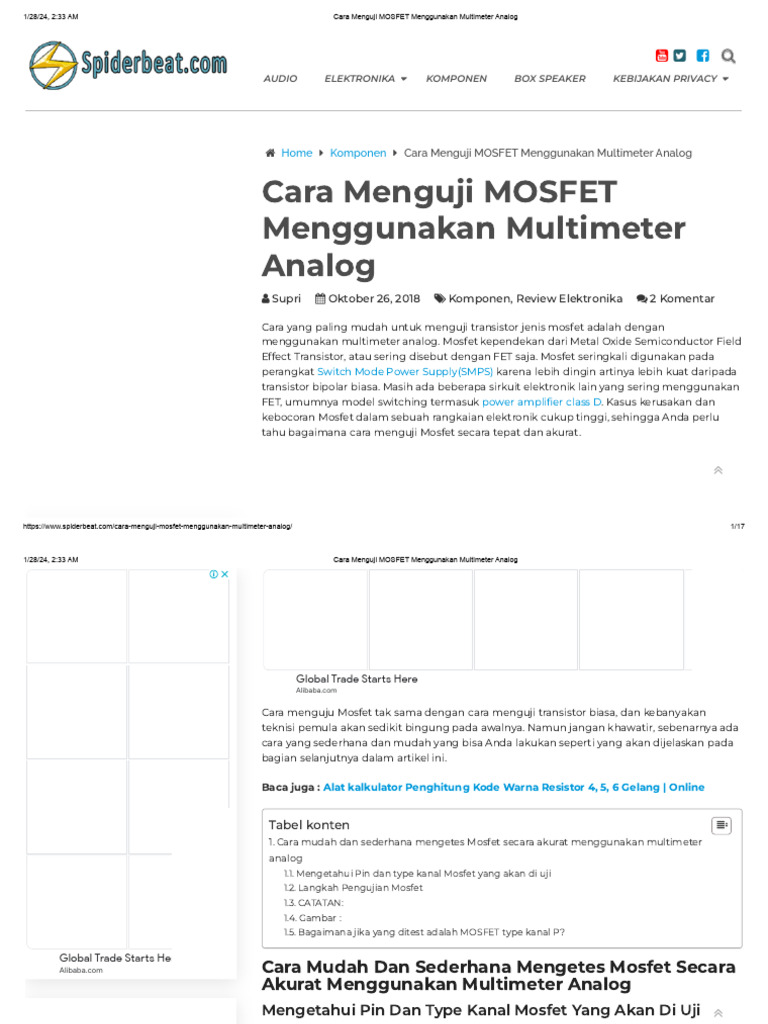 Cara Menguji MOSFET Menggunakan Multimeter Analog | PDF
