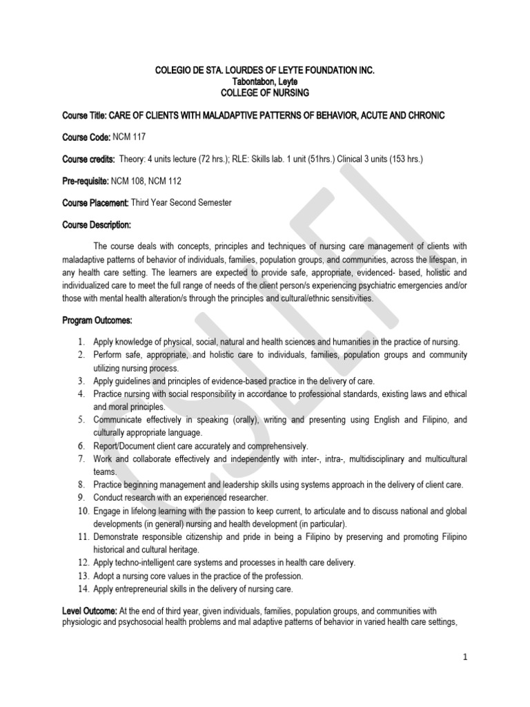 NCM 117 C. O. Psych NG Mental Health New C.O. | PDF | Mental Disorder ...