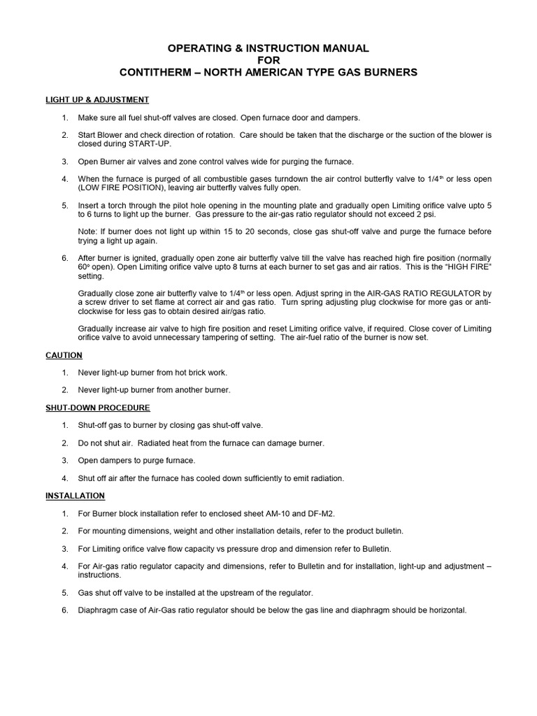 Operating Manual Gas Burner | PDF | Valve | Chemical Engineering