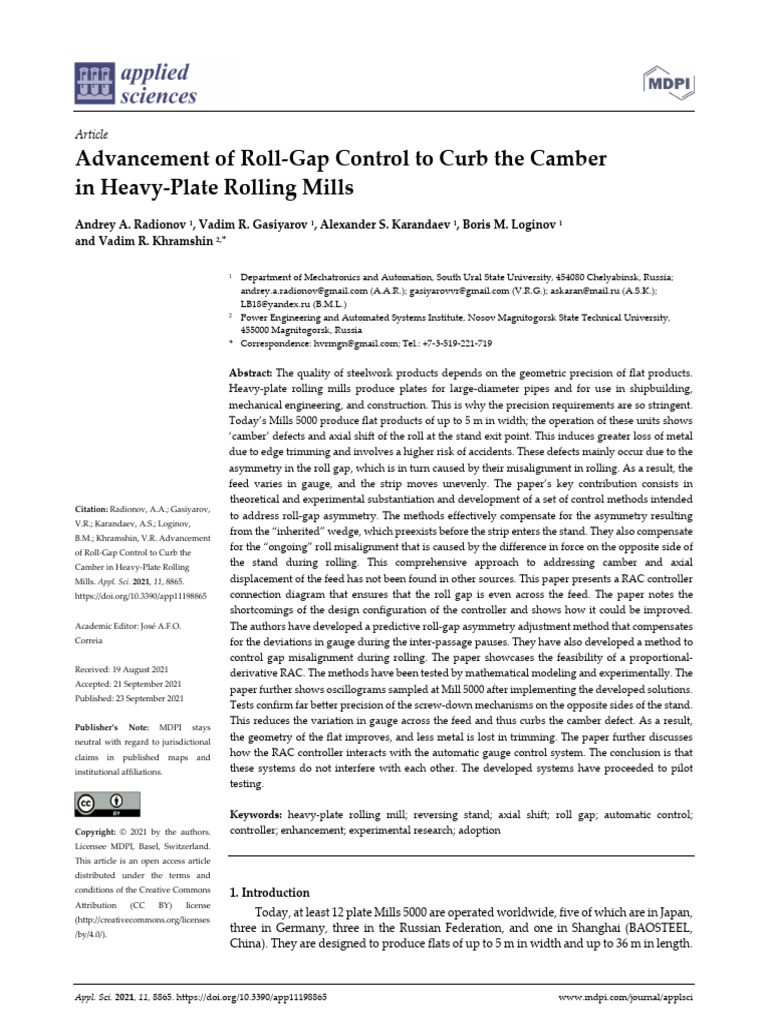 Advancement of Roll-Gap Control To Curb The Camber | Download Free PDF ...