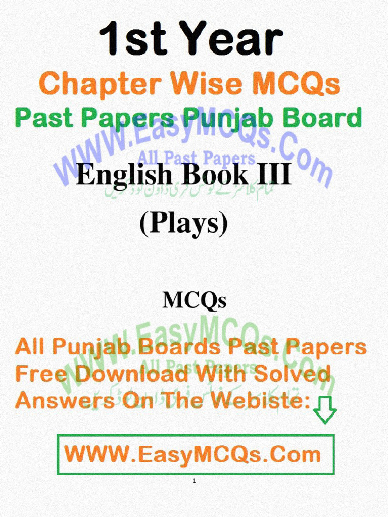 1st Year English Book III Past Papers Chapter Wise Punjab Board | PDF