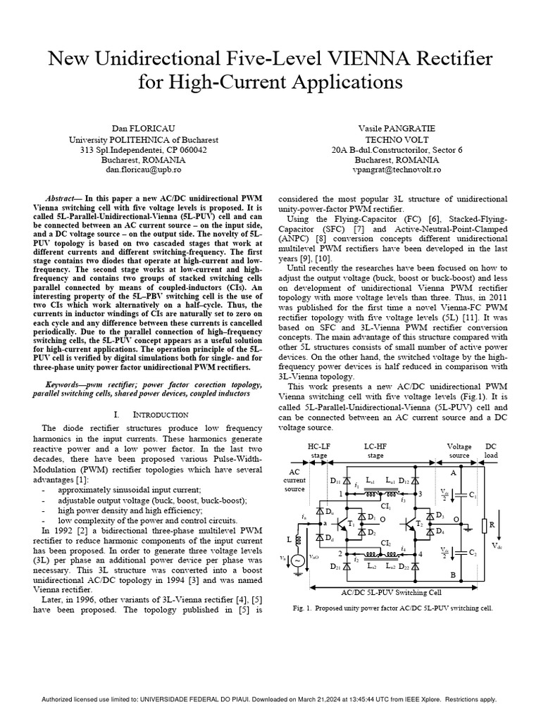 New Unidirectional Five-Level VIENNA Rectifier For High-Current Applications | PDF | Rectifier ...