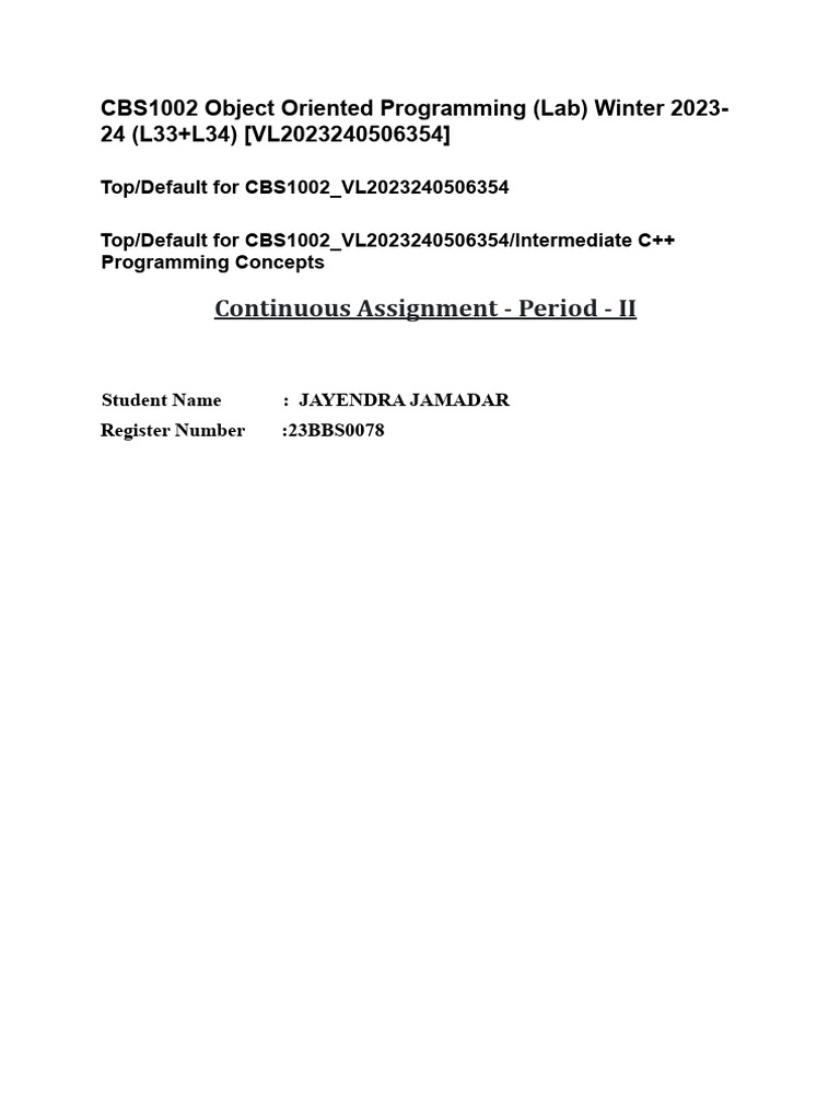 CBS1002 OOP Lab Winter 2023-24 | PDF