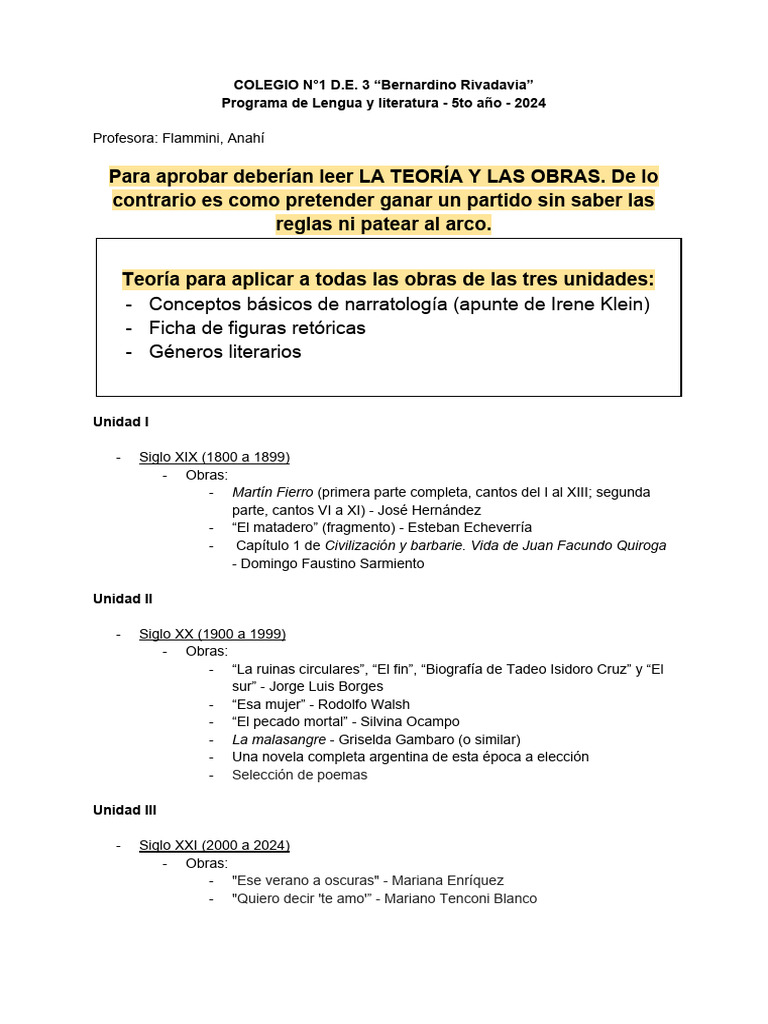 Programa Completo - Lengua y Literatura 5to | PDF | Autor | Escritura