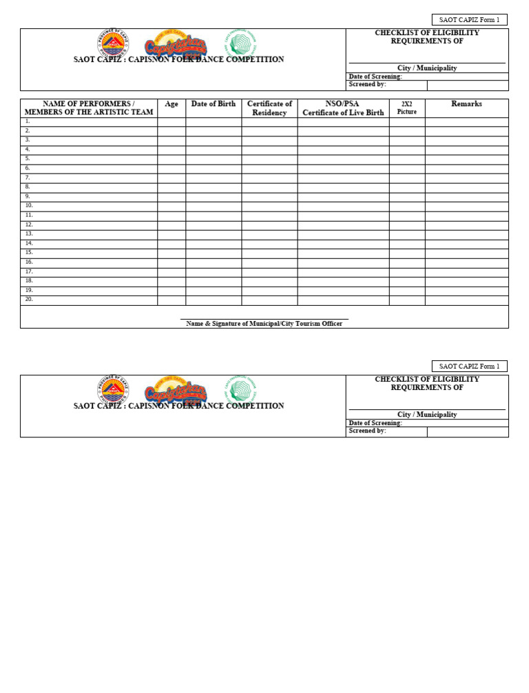 SAOT CAPIZ Form 1_Checklist | PDF