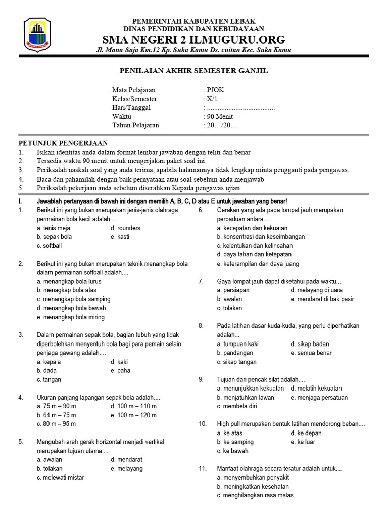 7 DICARIGURU - COM - Soal PAS PJOK Kelas 10 | PDF